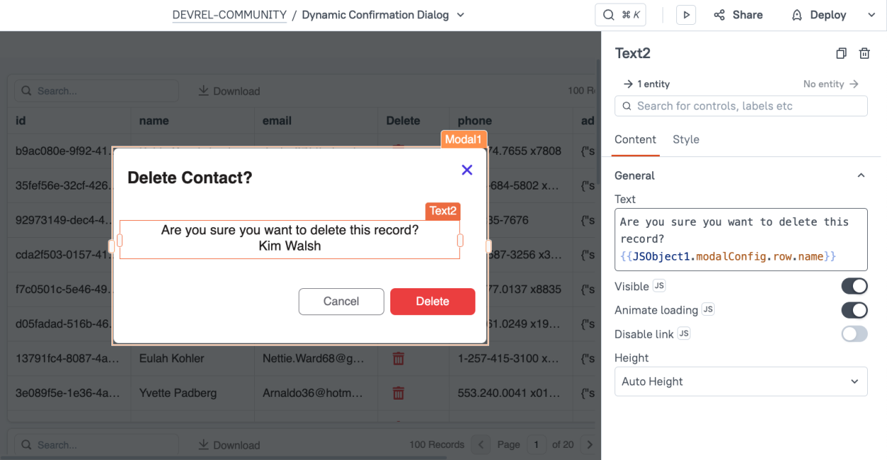 Building a Dynamic Confirmation Modal | Appsmith Community Portal